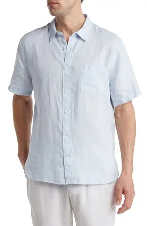 Vince Classic Fit Short Sleeve Linen Shirt - Glacier