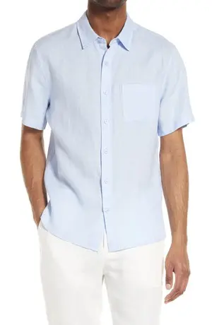 Vince Classic Fit Short Sleeve Linen Shirt Lucent Blue
