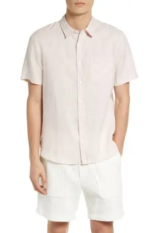 Vince Classic Fit Short Sleeve Linen Shirt Rosewater