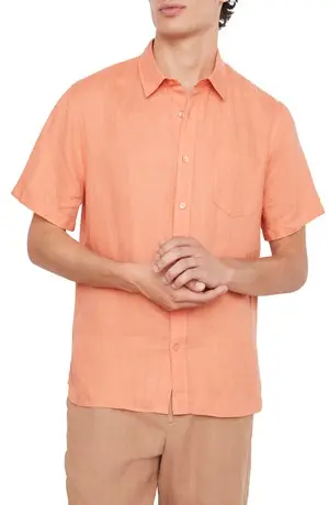 Vince Classic Fit Short Sleeve Linen Shirt Sun Coral