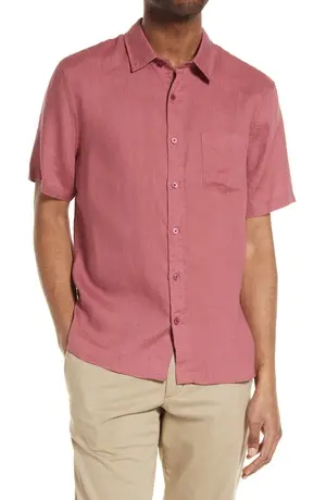 Vince Classic Fit Short Sleeve Linen Shirt Wild Barberry