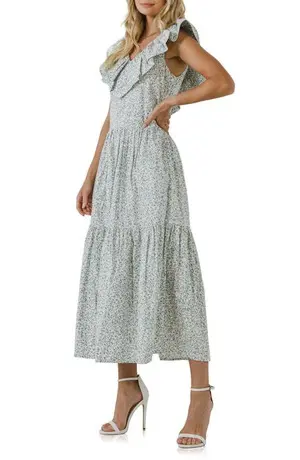 English Factory Floral Ruffle Tiered Midi Dress