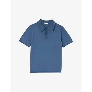 Sandro Slightly-shiny Stretch-woven Polo-shirt Xl Bleus