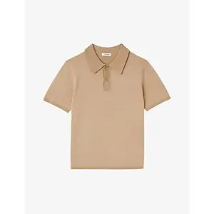 Sandro Slightly-shiny Stretch-woven Polo-shirt Xl Naturels