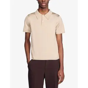 Sandro Slightly-shiny Stretch-woven Polo-shirt - Oats