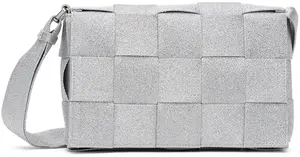 Bottega Veneta Bottega Veneta Silver Glitter Webbing Bag - 8101-silver-silver