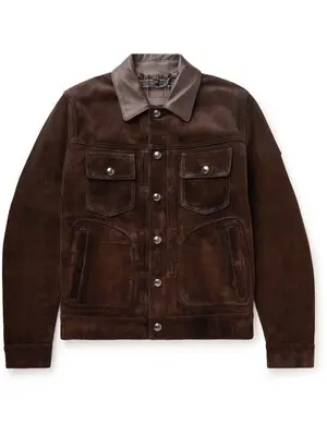 Belstaff Logo-appliquéd Leather-trimmed Suede Trucker Jacket