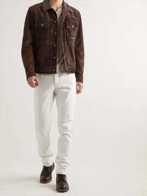 Belstaff Logo-appliquéd Leather-trimmed Suede Trucker Jacket