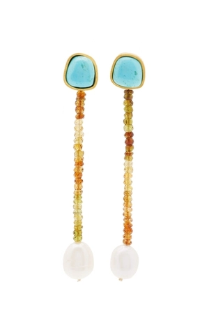 LIZZIE FORTUNATO Twin Palms Beaded Turquoise; Pearl Earrings Gifts For Her - Blue