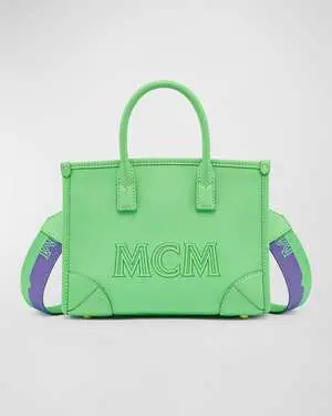 Mcm Mini Tonal Logo Leather Tote Bag Summer Green