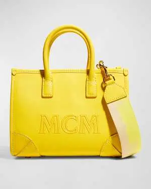 Mcm Mini Tonal Logo Leather Tote Bag - Vibrant Yellow