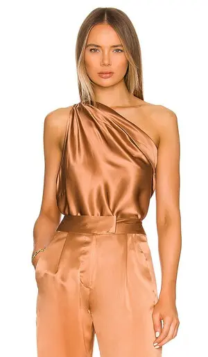 THE SEI One Shoulder Cowl Top In Cognac