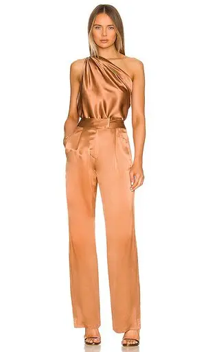 THE SEI One Shoulder Cowl Top In Cognac