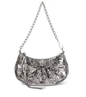 Balenciaga Le Cagole Mini Leather Shoulder Bag - Silver