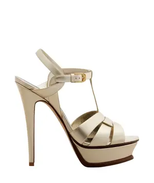 Saint Laurent Tribute 135 Leather Platform Sandals - Gold