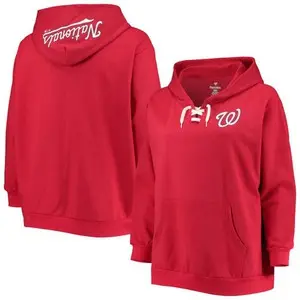 Profile Washington Nationals Lace-up V-neck Pullover Hoodie - Red