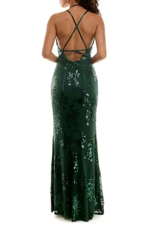 SPEECHLESS Sequin Ruched Mesh Gown - Hunter