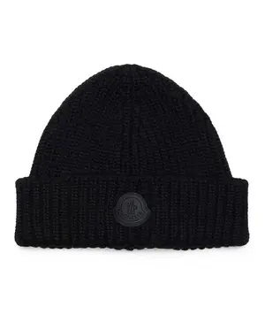 Moncler Logo Rib Virgin Wool Beanie