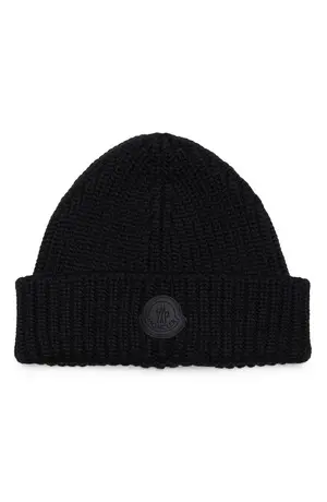 Moncler Logo Rib Virgin Wool Beanie