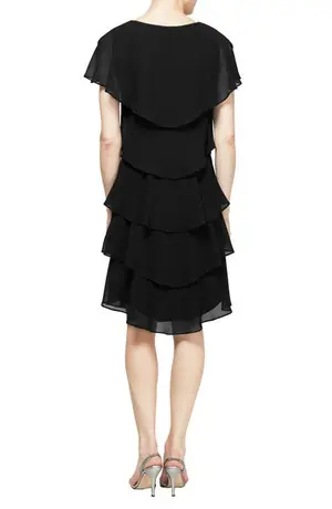 SLNY Georgette Tiered Dress - Black