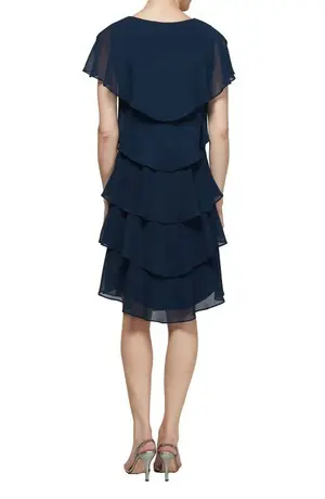 SL FASHIONS Georgette Tiered Dress - Navy