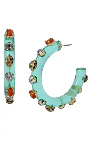 Kurt Geiger Agate & Crystal Hoop Earrings - Light Green