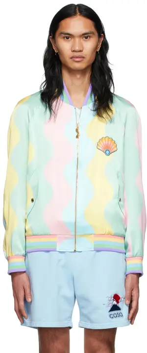 Casablanca Casablanca Multicolor Rainbow Casa Shell Bomber Jacket - Casa Shell Wave