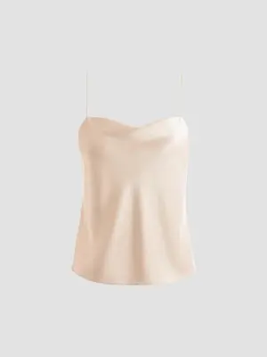 Alice + Olivia Harmon Draped Satin Tank Top Almond