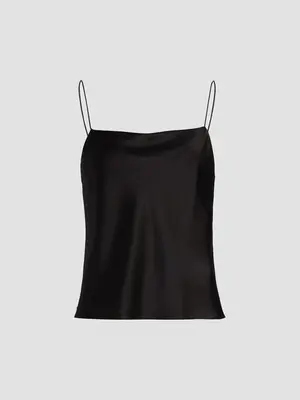 Alice + Olivia Harmon Draped Satin Tank Top Black