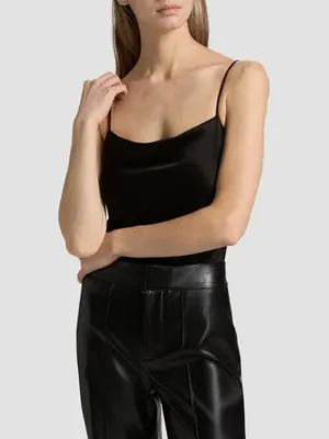 Alice + Olivia Harmon Satin Bodysuit - Black