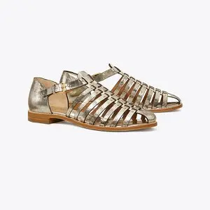 Tory Burch Croc-Embossed Leather Fisherman Sandal Spark Gold