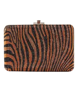 Judith Leiber Slim Side Tiger-print Crystal-embellished Silver-tone Clutch