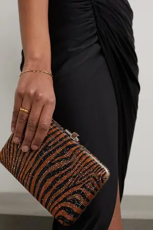 Judith Leiber Slim Side Tiger-print Crystal-embellished Silver-tone Clutch