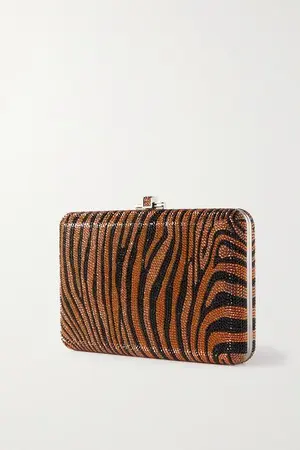 Judith Leiber Slim Side Tiger-print Crystal-embellished Silver-tone Clutch