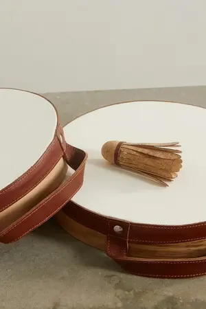 Brunello Cucinelli Walnut Wood, Leather And Cork Tamburello Set