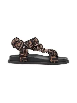 Fendi Ff Monogram Satin Ruched Sport Sandals - Tabacco Nero