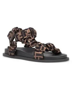 Fendi Ff Monogram Satin Ruched Sport Sandals - Tabacco Nero