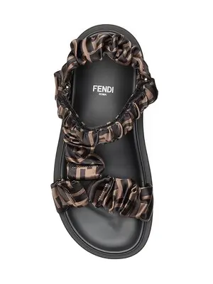 Fendi Ff Monogram Satin Ruched Sport Sandals - Tabacco Nero