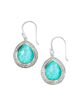 Ippolita 2t Rock Candy Teardrop 18k Gold, Sterling Turquoise & Diamond Earrings - Silver