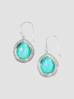 Ippolita 2t Rock Candy Teardrop 18k Gold, Sterling Turquoise & Diamond Earrings - Silver