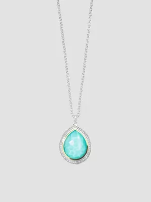 Ippolita 2t Rock Candy Teardrop 18k Gold, Sterling Turquoise & Diamond Small Pendant Necklace - Silver