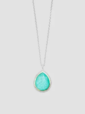 Ippolita 2t Rock Candy Teardrop 18k Gold, Sterling Turquoise & Diamond Large Pendant Necklace - Silver