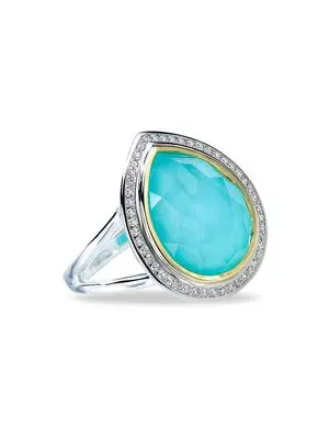 Ippolita 2t Rock Candy Teardrop 18k Gold, Sterling Turquoise & Diamond Ring - Silver