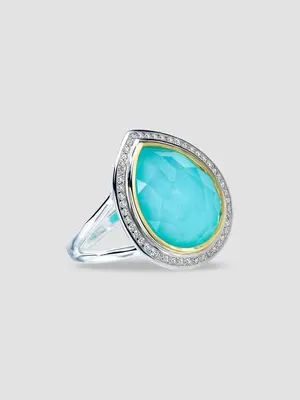 Ippolita 2t Rock Candy Teardrop 18k Gold, Sterling Turquoise & Diamond Ring - Silver