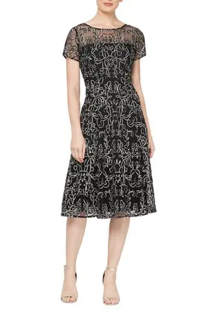 Women's Sheer Yoke Cocktail Dress