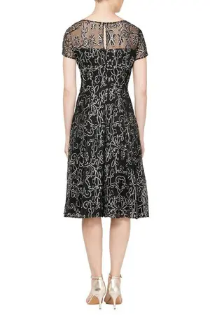 SL FASHIONS Sheer Yoke Soutache Midi Dress