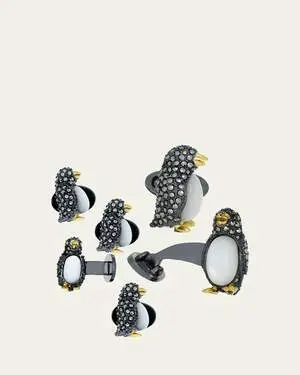 JAN LESLIE Marcasite Penguin Cuff Links Studs Set - One-color