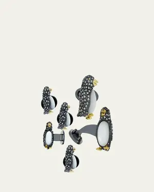 JAN LESLIE Marcasite Penguin Cuff Links Studs Set - One-color