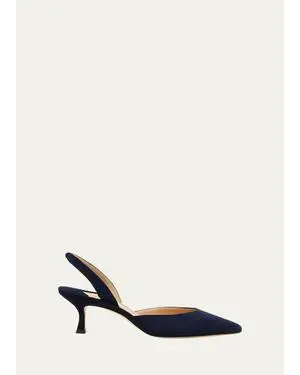 Manolo Blahnik Manolo Blahnik Carolyne Kitten-Heel Pumps Navy