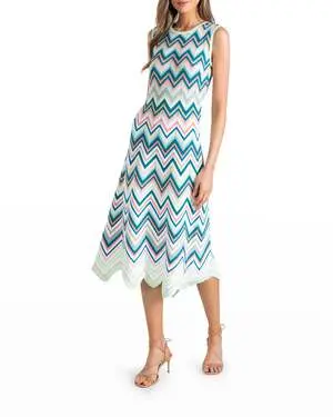 Shoshanna Leia Chevron Stripe Midi Dress - Pastel Mut